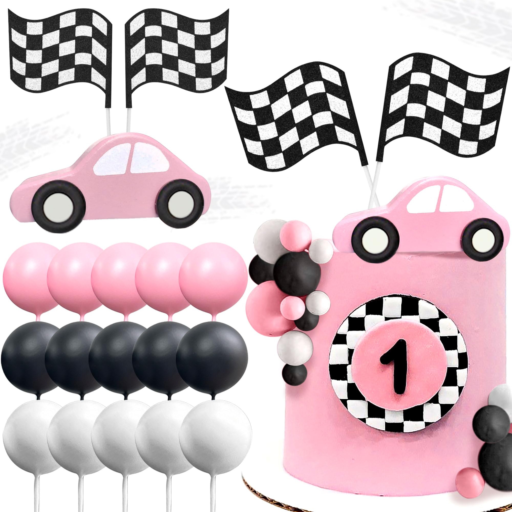 Amazon.com: JeVenis Pink Race Car Cake Decorations Car Cake Topper ...