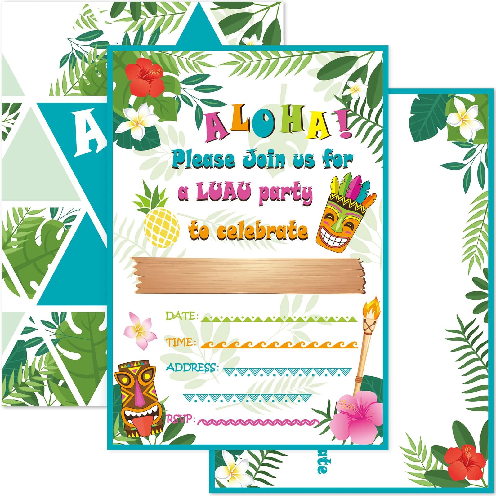 Amazon.com : WERNNSAI Hawaiian Aloha Luau Party Invitations with ...