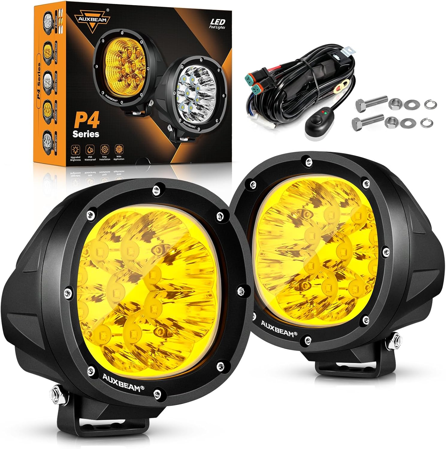 Amazon.com: Auxbeam P4 Series LED Amber Fog Lights, 4 Inch 90W Yellow ...