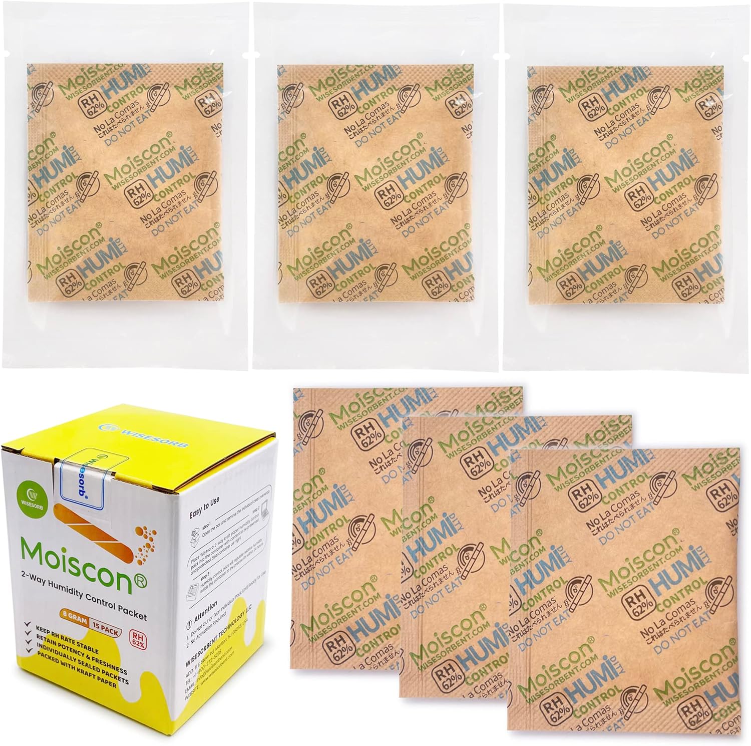 Amazon.com: Wisesorb 62% Two-Way Humidity Control Packs, 8 Gram 15 Pack ...