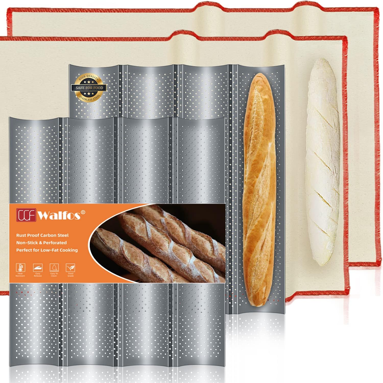 Amazon.com: Walfos 2PCS Non-stick French Baguette Bread Pan ，with 2pcs ...