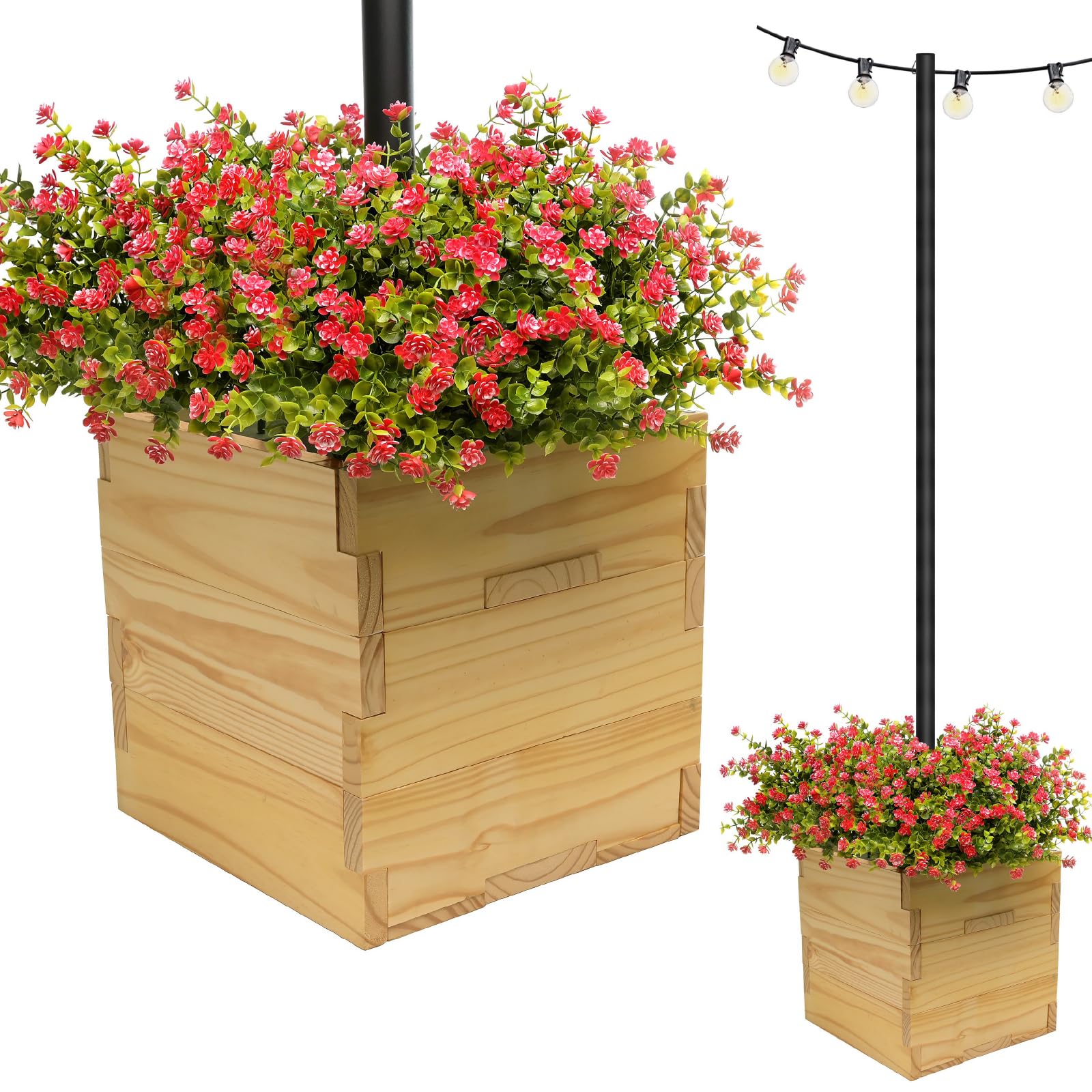 Extra Large Decorative Wooden Planter with Universal Pole Support for ...
