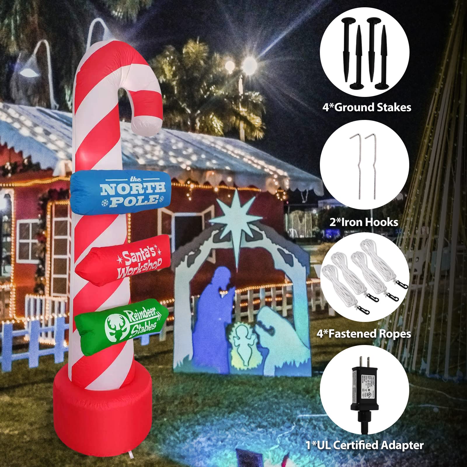 SHDEJTG 8ft Outdoor Candy Cane Stacking Sign Inflatables with LED ...