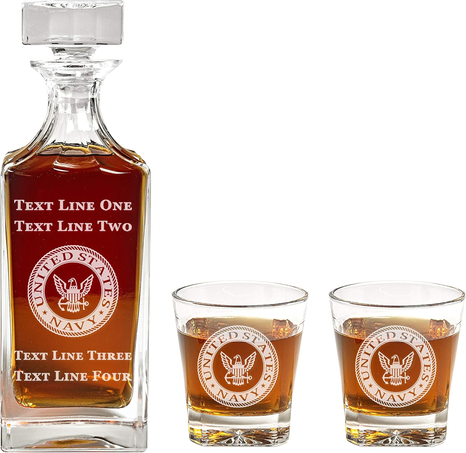 Amazon.com | Engraved Navy Emblem Decanter Set - 900ml Engraved ...