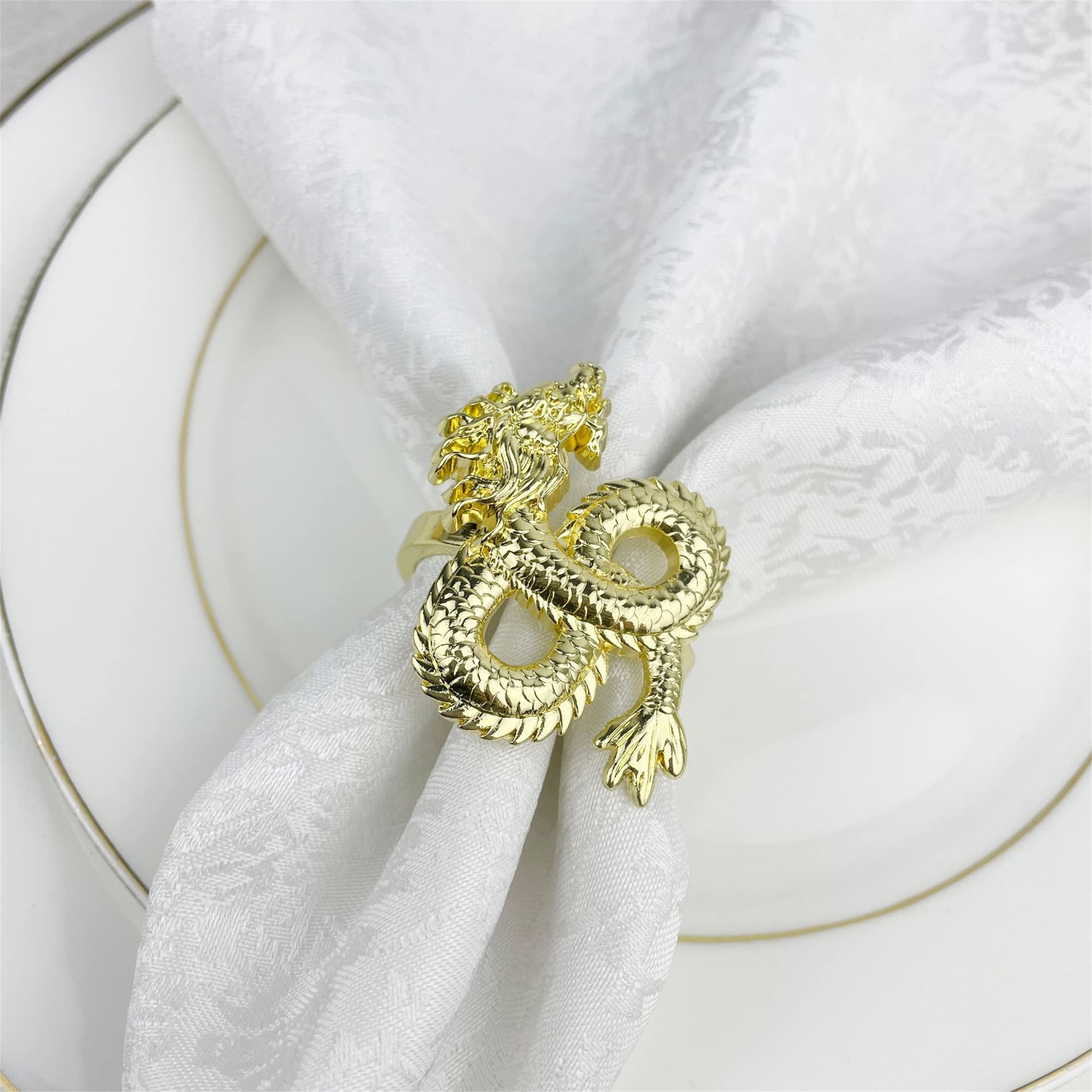 Amazon.com: Napkin Rings Set of 12 Gold Metal Dragon Napkin Ring ...