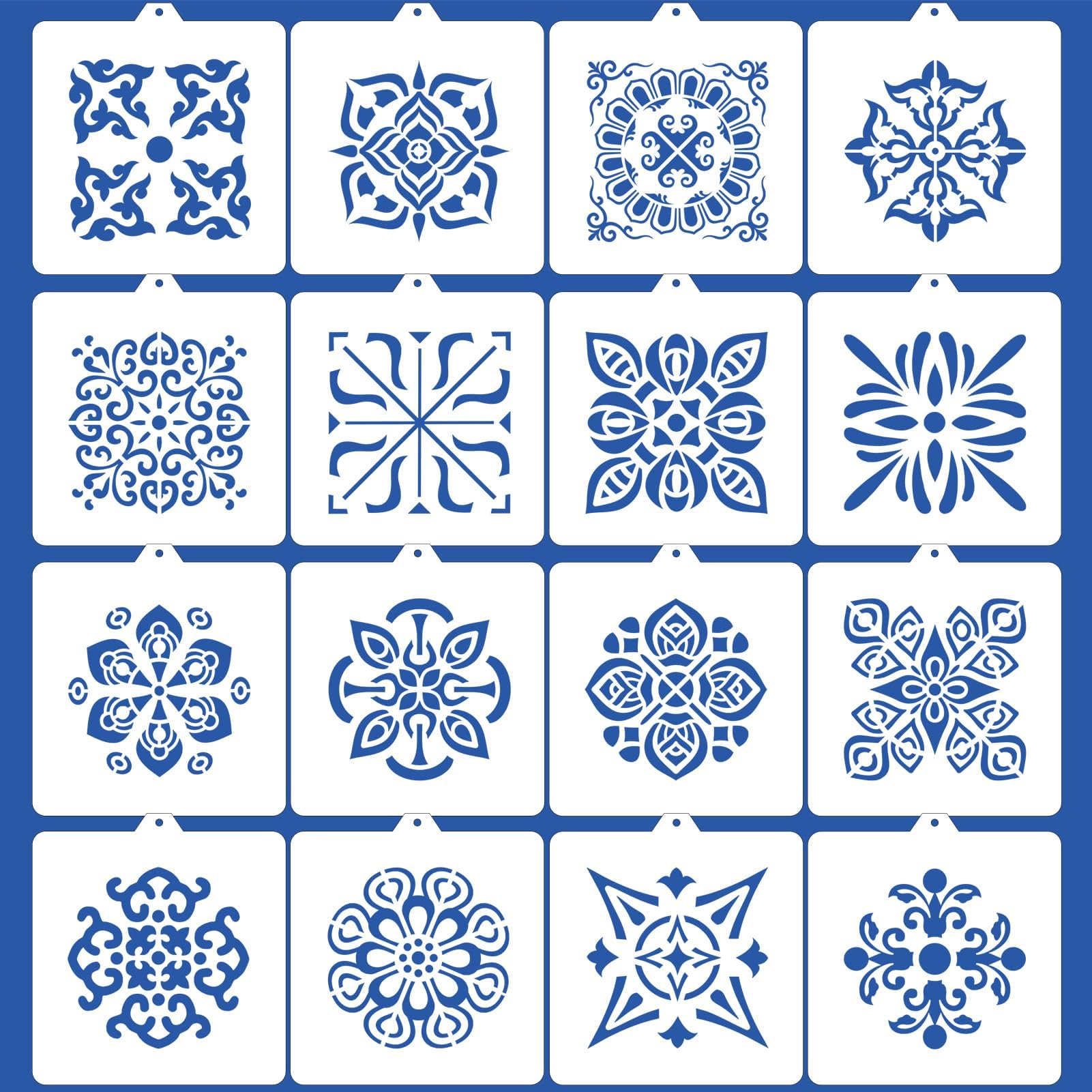 Amazon.com: 16 Pcs Scroll Tile Cookie Stencils, 5.5"x5.5" Floral Cookie Stencils Baking Stencils ...