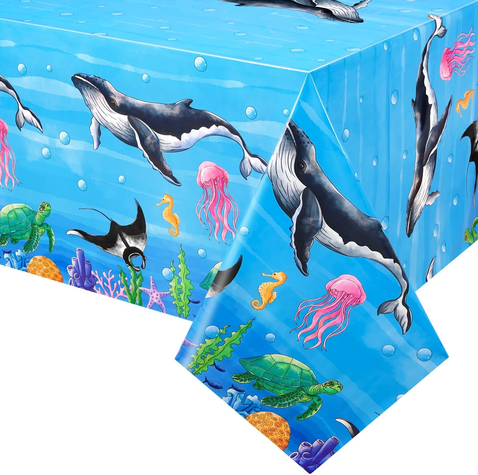 Amazon.com: BLUE PANDA 3 Pack Shark Themed Under The Sea Tablecloth ...