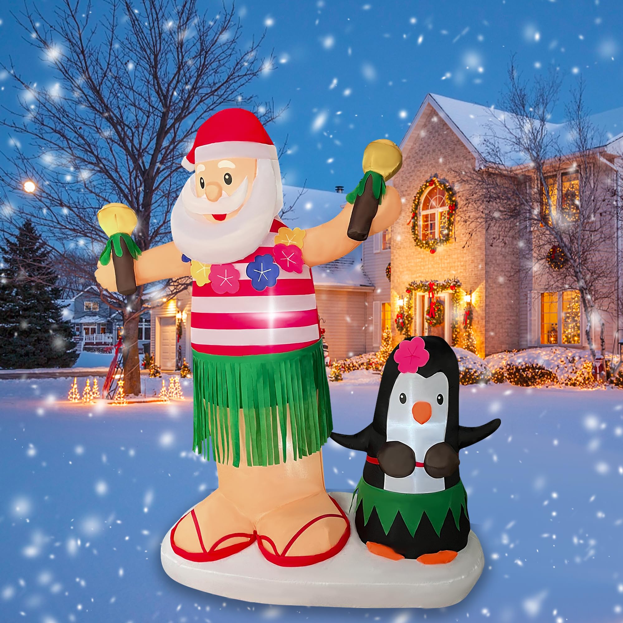 RETRO JUMP 6 Ft Christmas Inflatables Hawaiian Hula Santa with Penguin ...