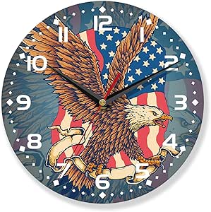 Amazon.com: AZCXOIC USA Flag Eagle Wall Clock American Bald Eagle ...