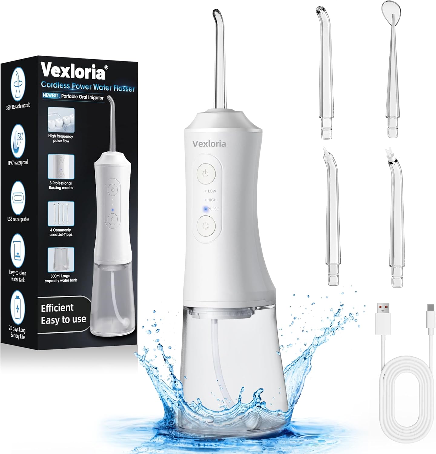 Vexloria Wireless Oral Irrigator, Electric Tooth Cleaner, Portable IPX7 ...