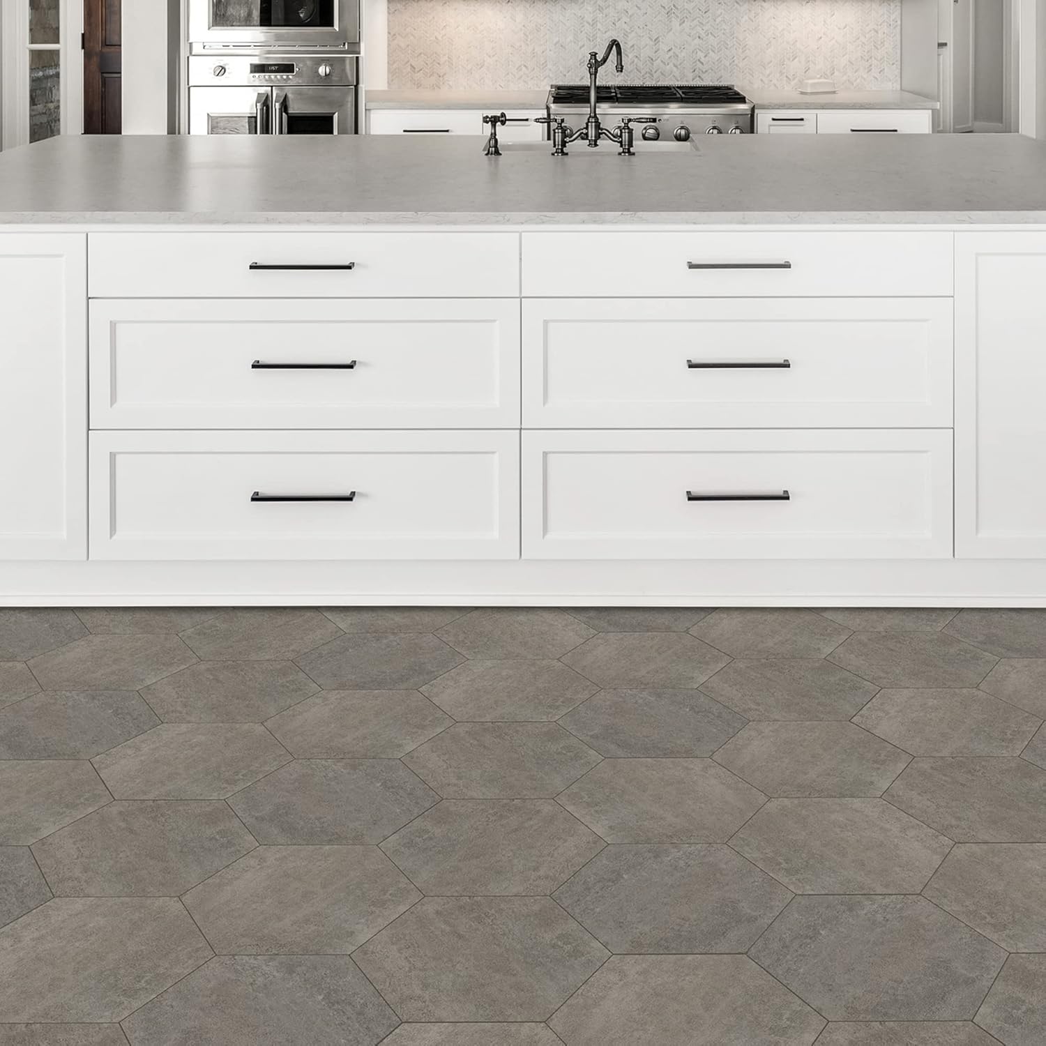 Self Adhesive Hexagon Vinyl Floor Tiles, 20 Tiles - 9" x 10.4", Floor ...