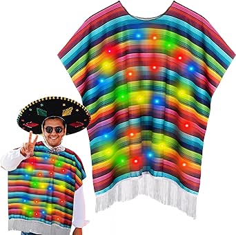 Amazon.com: JaGely LED Light Mexican Serape Poncho Mexican Fiesta ...