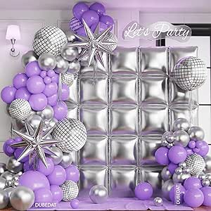 Amazon.com: Double Sided Square Foil Metallic Silver Balloons Wall with ...
