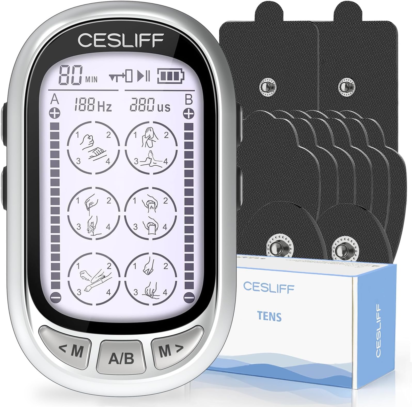 Amazon.com: CESLIFF Dual Channel TENS EMS Unit Large Screen 24 Modes 36 ...
