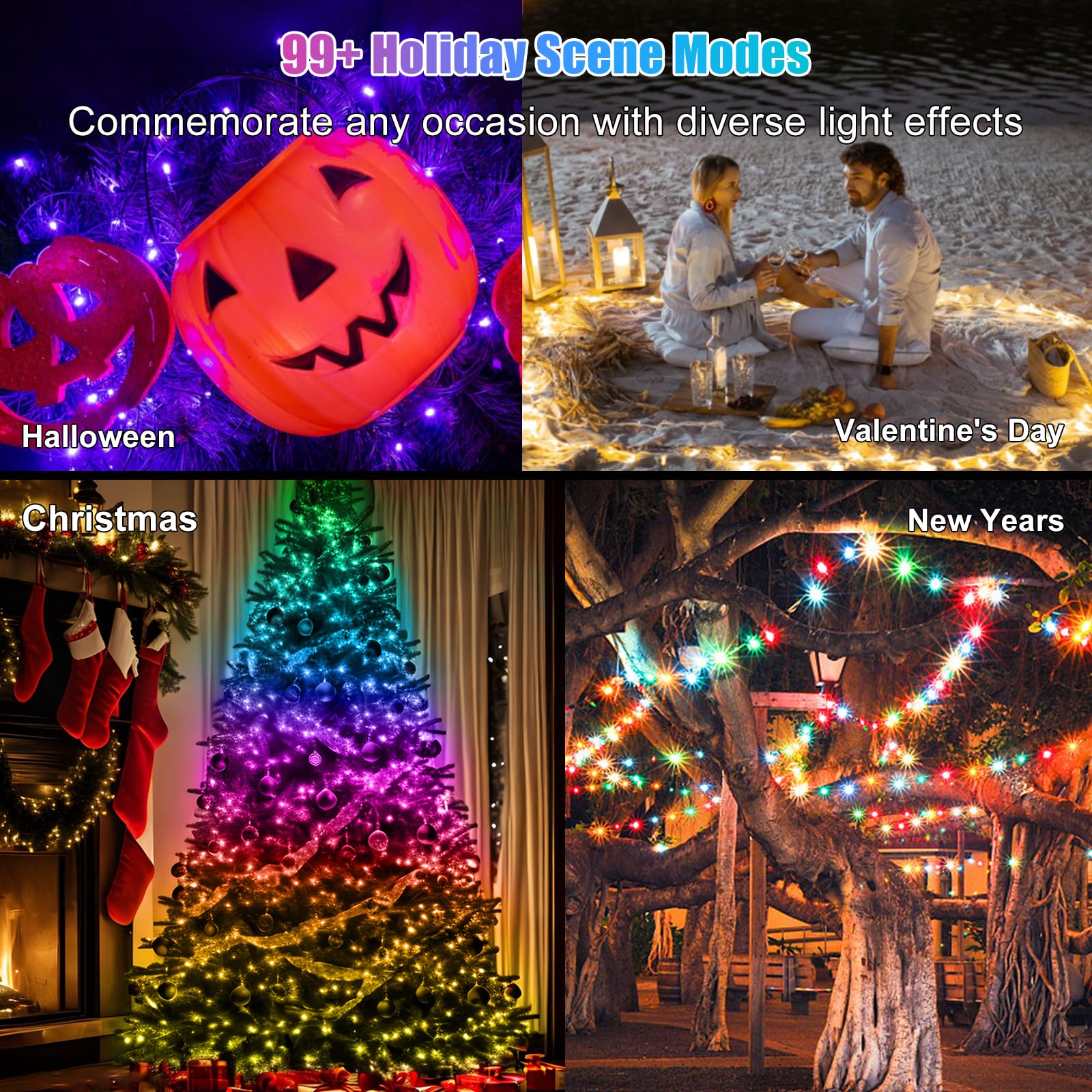 Controled Multi Twinkle Lights ASAHOM 50ft Smart LED Outdoor String