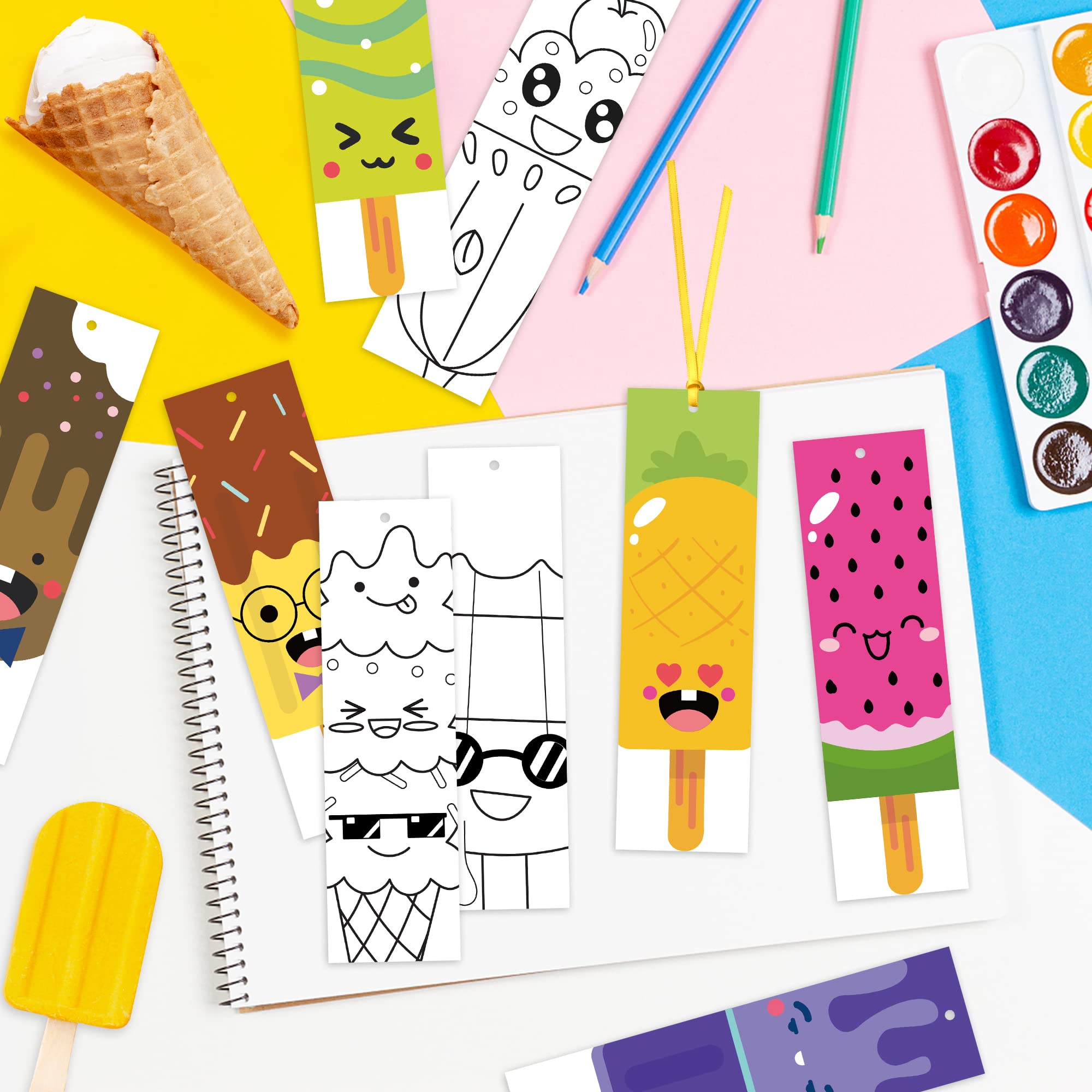 Snapklik.com : 75Pcs Ice Cream Color Your Own Bookmarks For Kids Summer ...