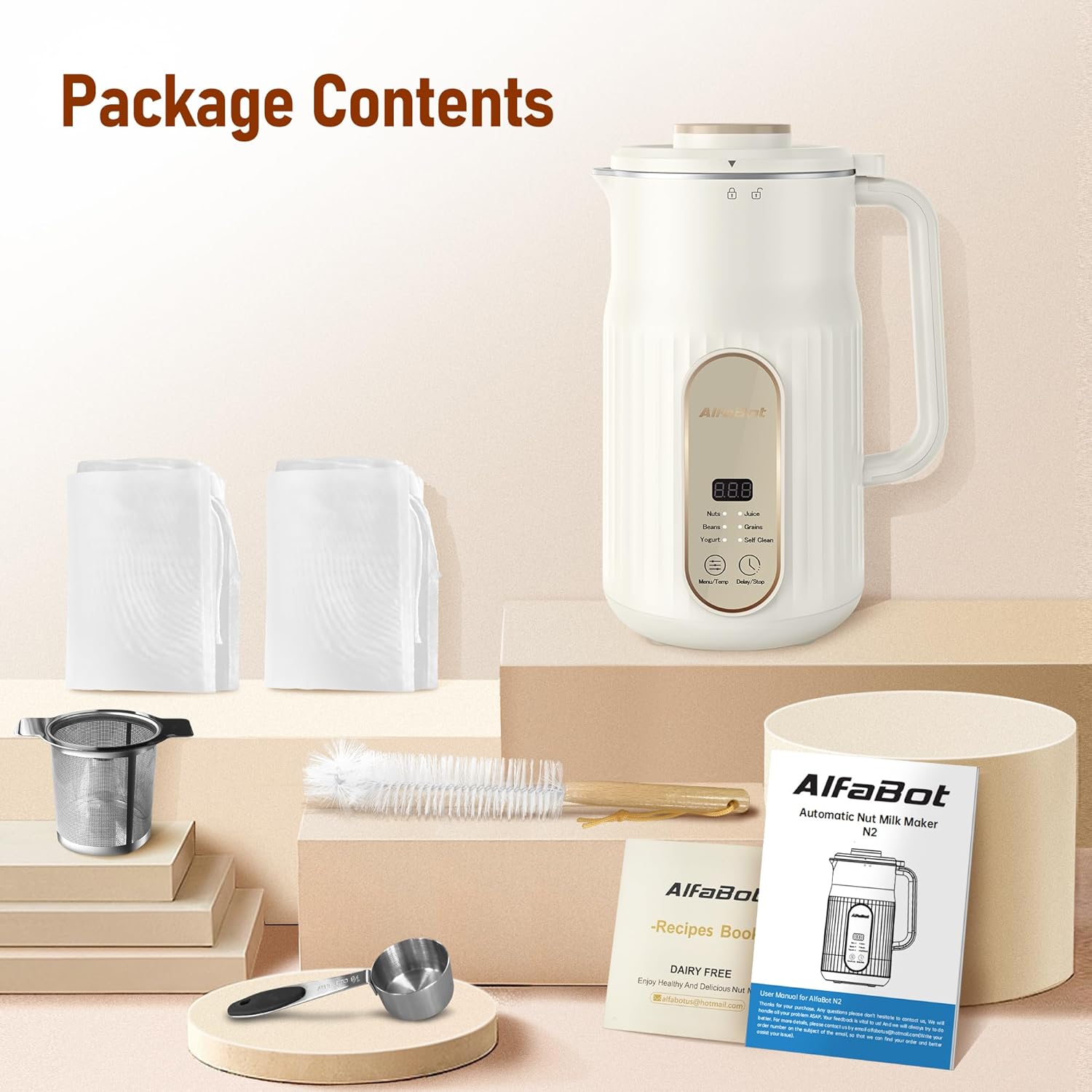 Nut Milk Maker, AlfaBot N2 Automatic Almond Milk Machine for Homemade ...