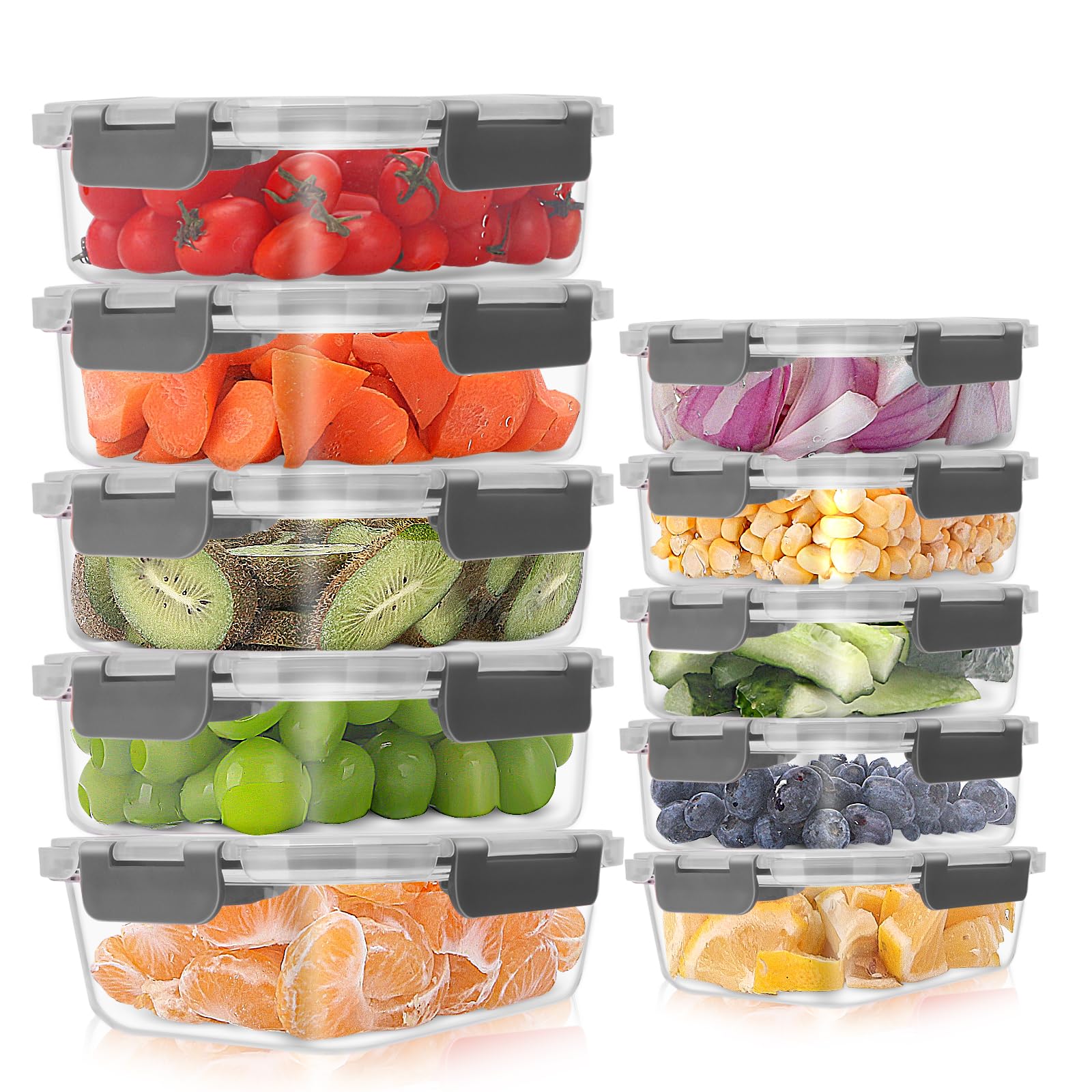 MEETOZ 10 Pack Glass Meal Prep Containers, Airtight Glass Food ...