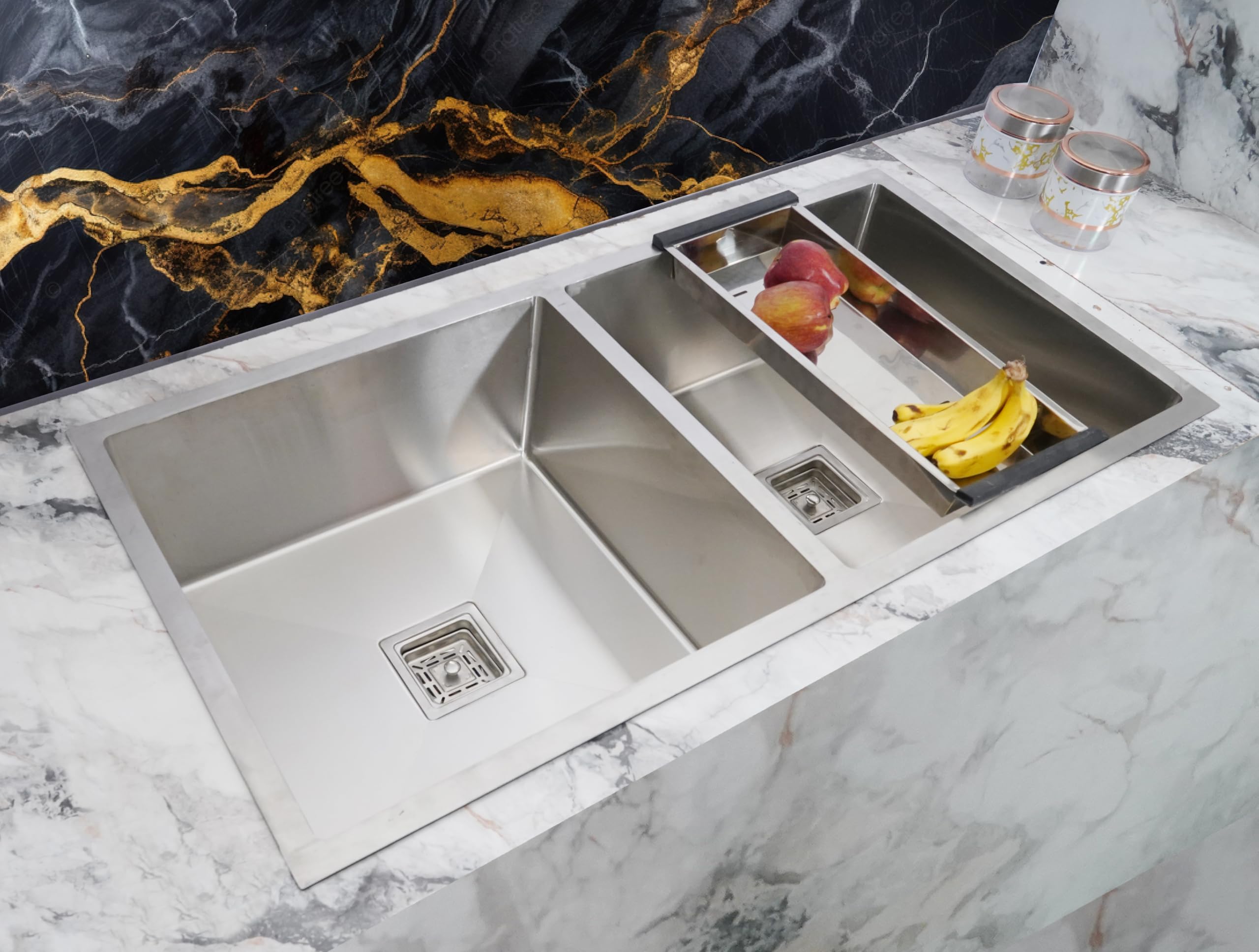 BOWLS & MORE | 37" X 18" X 10" Handmade Kitchen Sink With Tray Basket ...