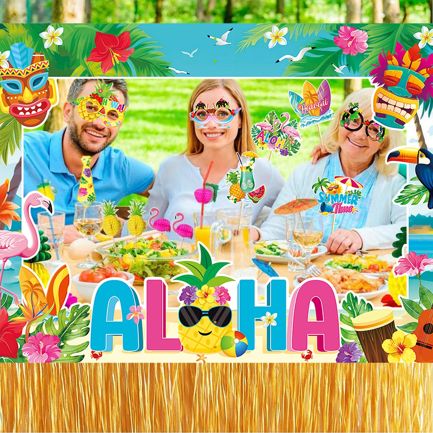 Photo Booth Frame Luau Party Decorations 29 PCS Hawaiian Party Photo ...