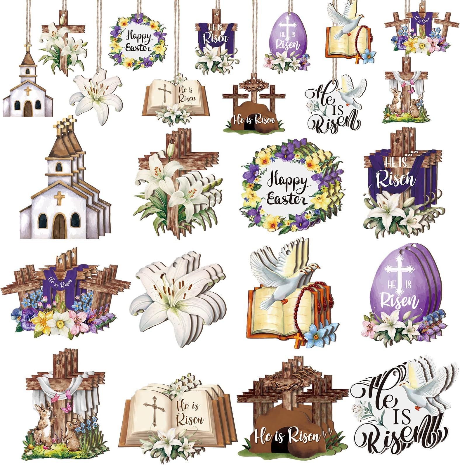 Amazon.com: Wenqik 36 Pcs Easter Hanging Ornaments He is Risen Easter ...