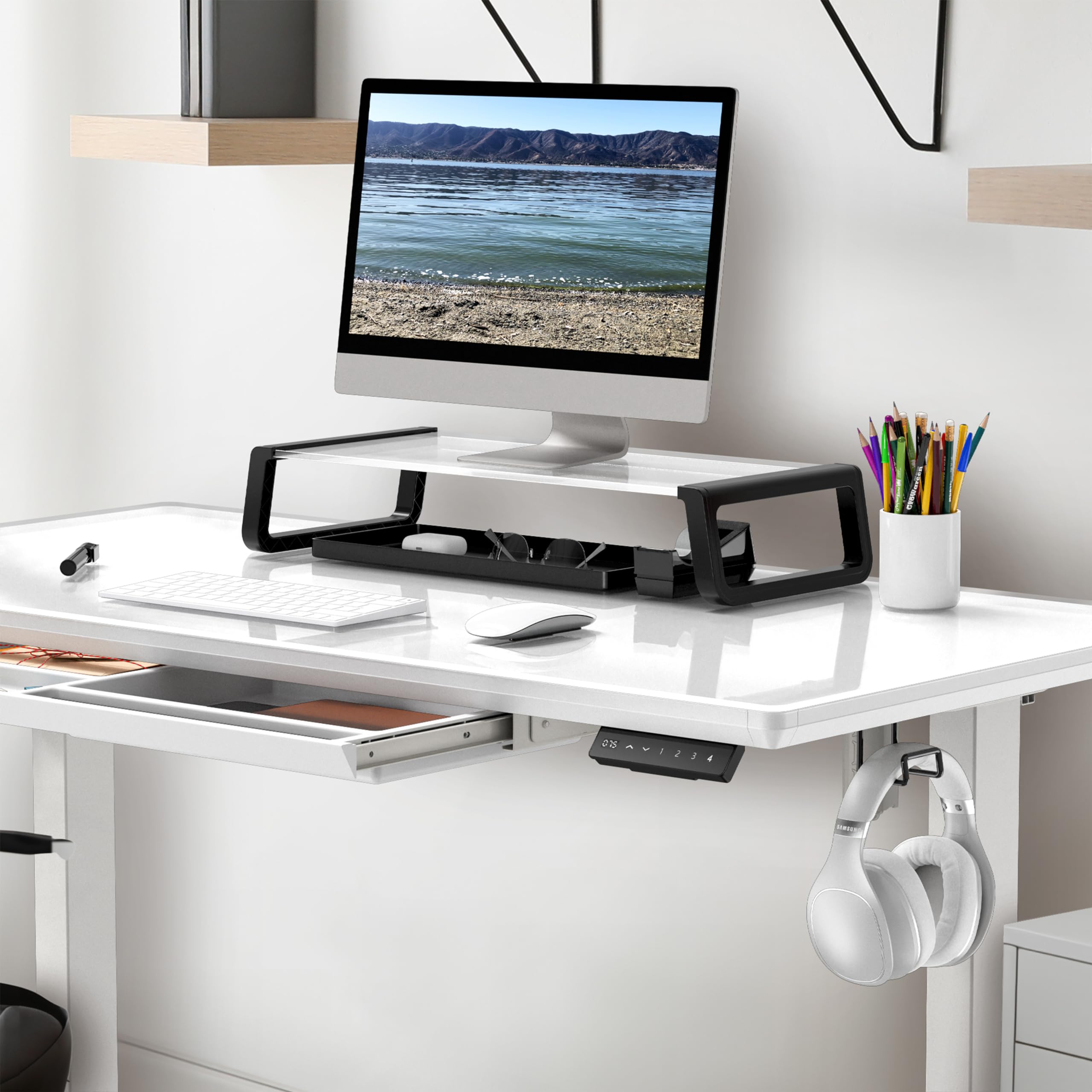 Snapklik.com : SHW 48x24 Glass Electric Height Adjustable Standing Desk ...