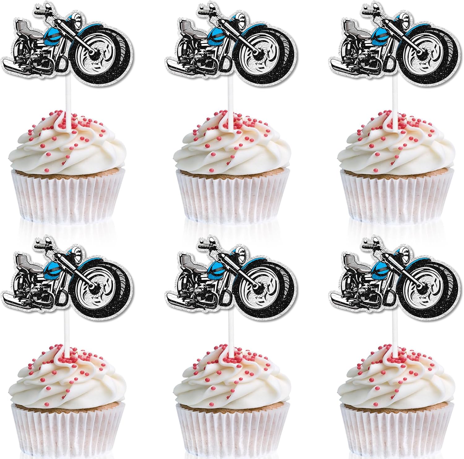 Amazon.com: 18pcs Cycling Motorcycle Cupcake Topper Blue Glitter Harley ...