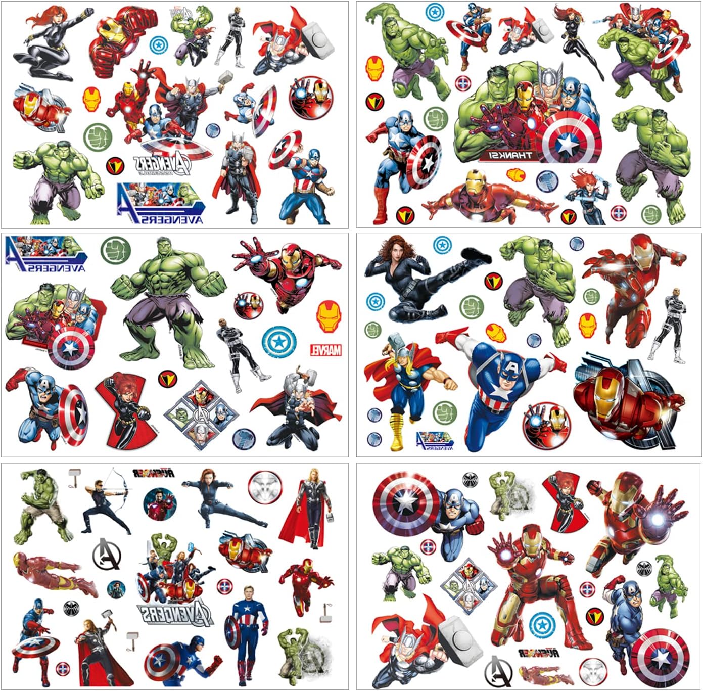Marvel Temporary Tattoo Set, 6 Sheets Avenger Fake Waterproof Temporary ...