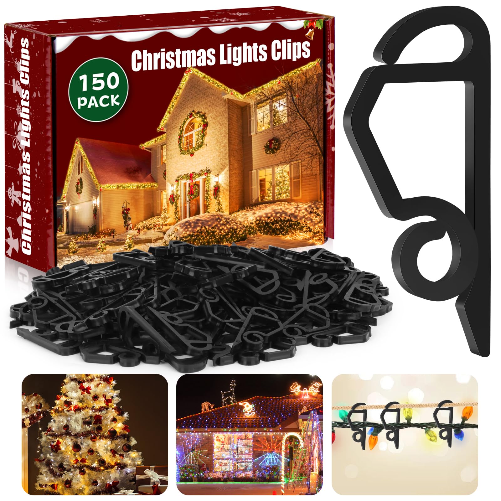 Amazon.com: Dreamtop 150PCS Christmas Light Clips Outdoor Plastic ...