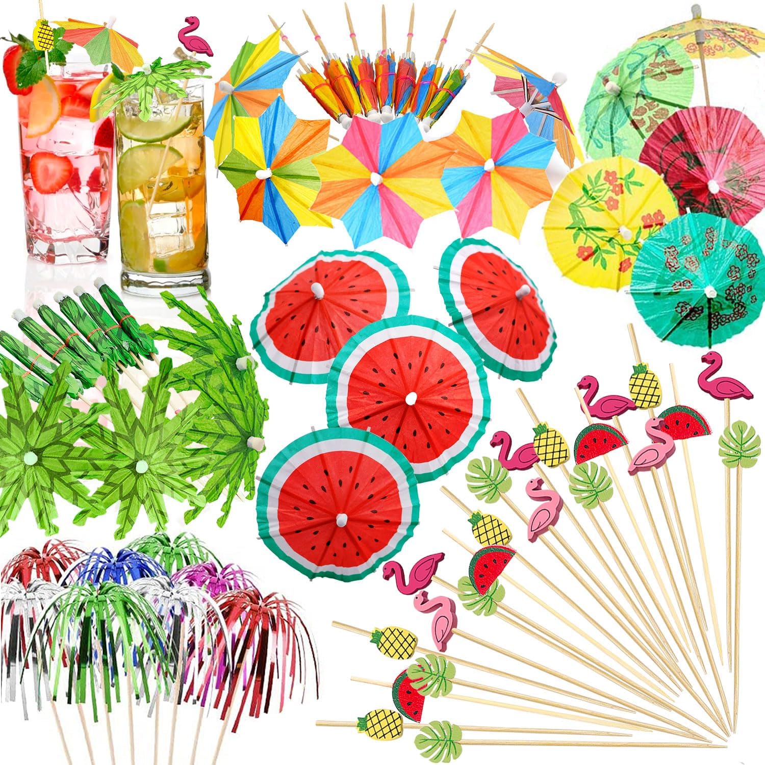 Amazon.com | 120 Pieces Cocktail Picks Drink Umbrellas Picks, Fruit ...