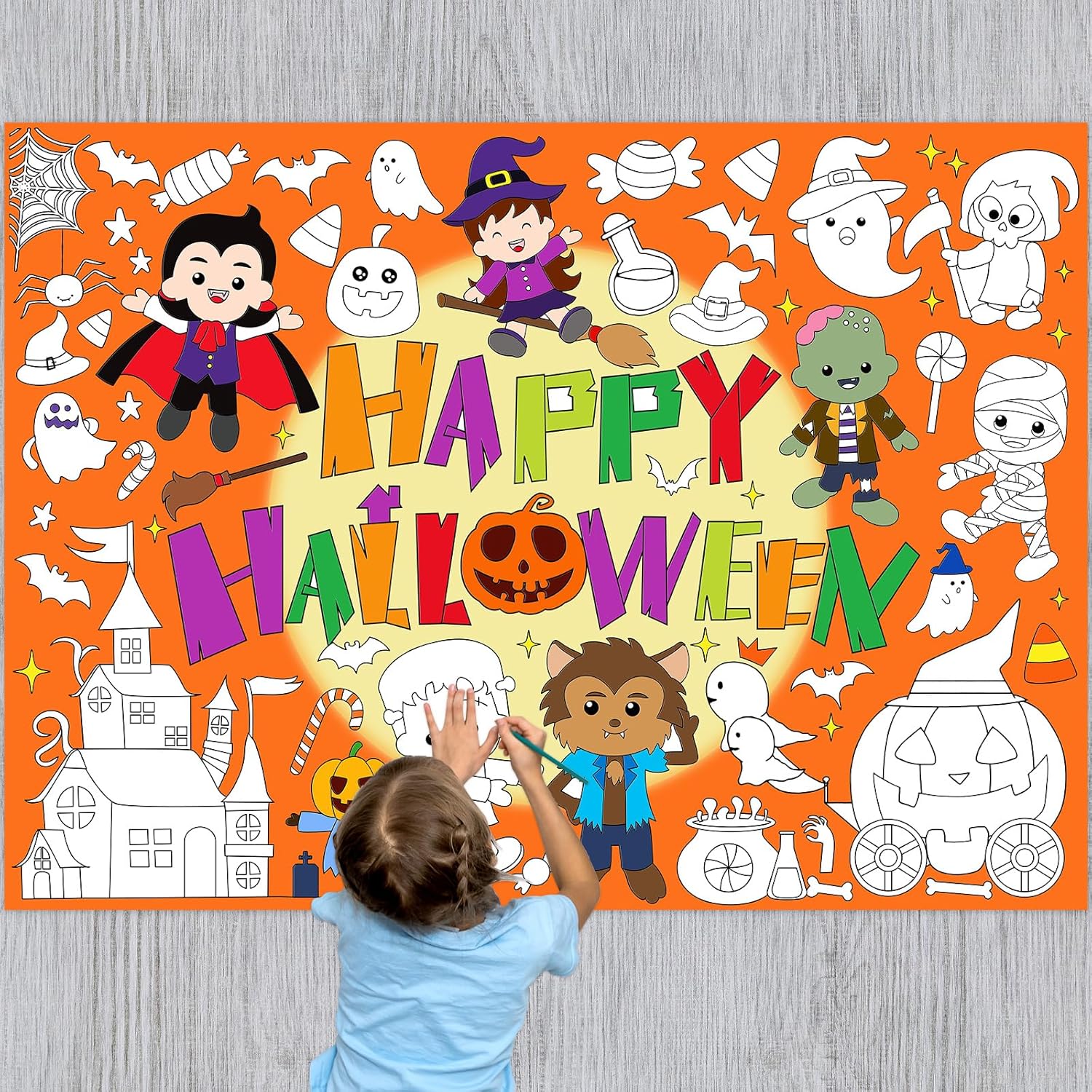 Amazon.com: 3Pcs Giant Halloween Coloring Posters Large Happy Halloween ...