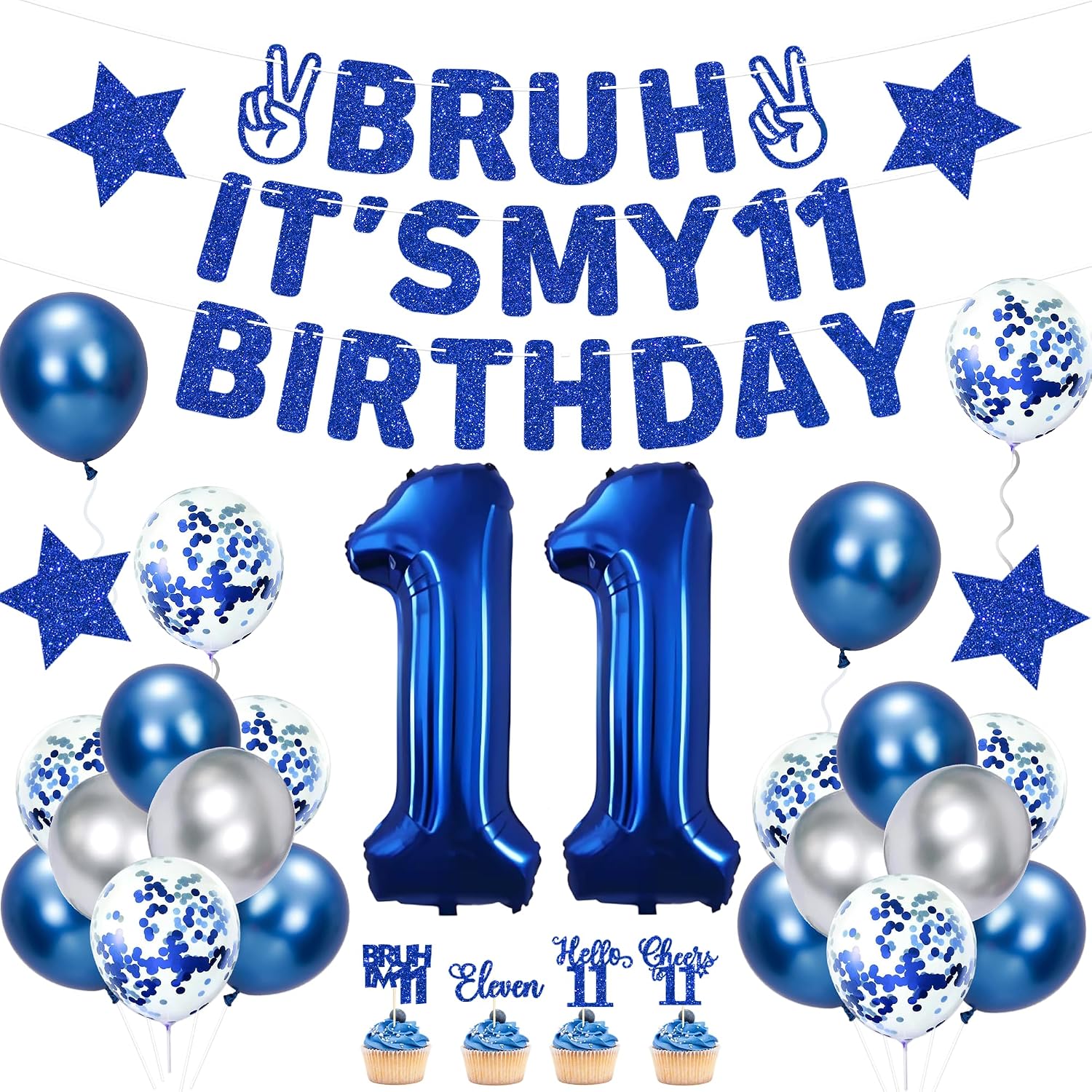 Amazon.com: Holkcog Blue 11th Birthday Decorations Boys, Bruh It’s My ...