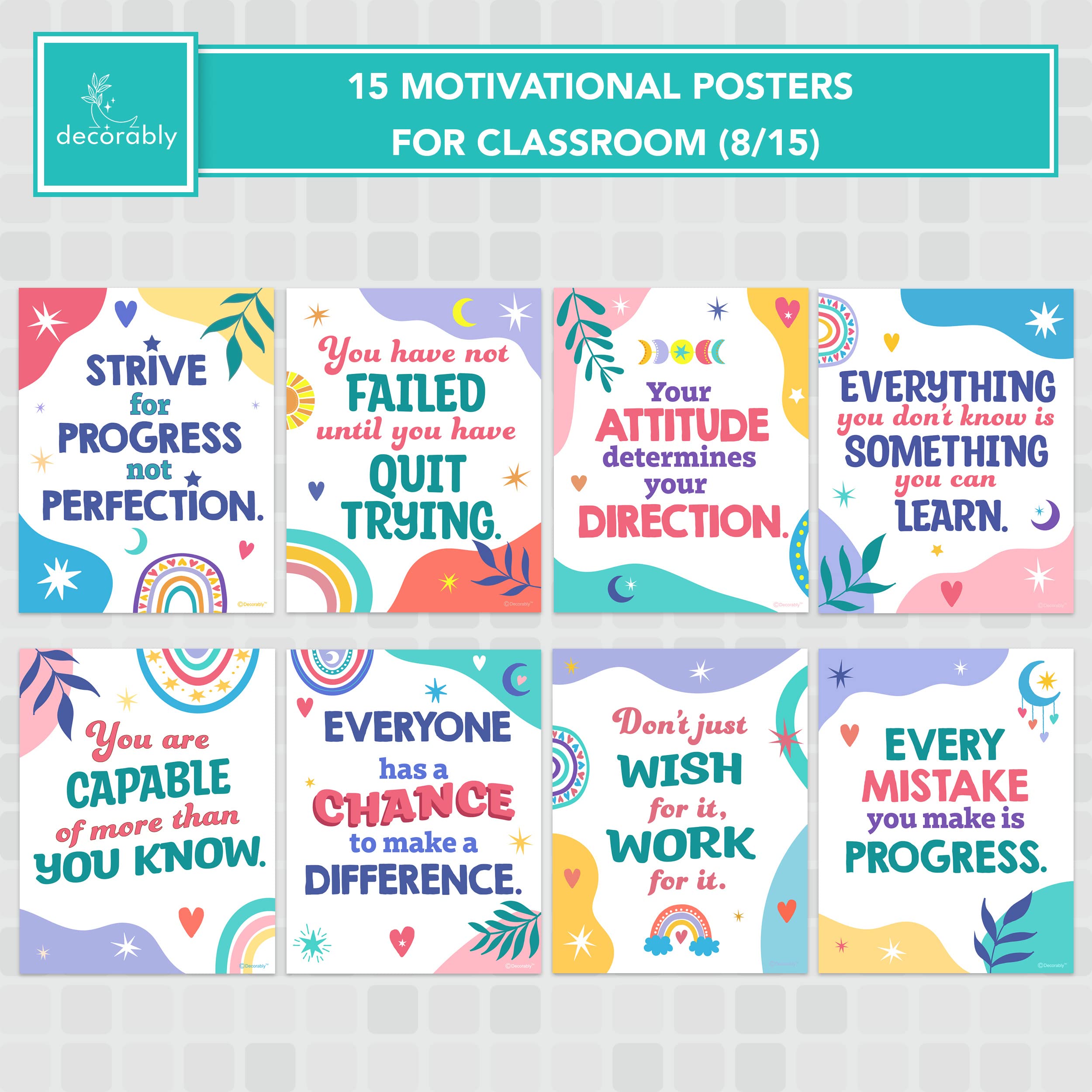 Snapklik.com : Decorably 15 15 Boho Motivational Classroom Posters ...