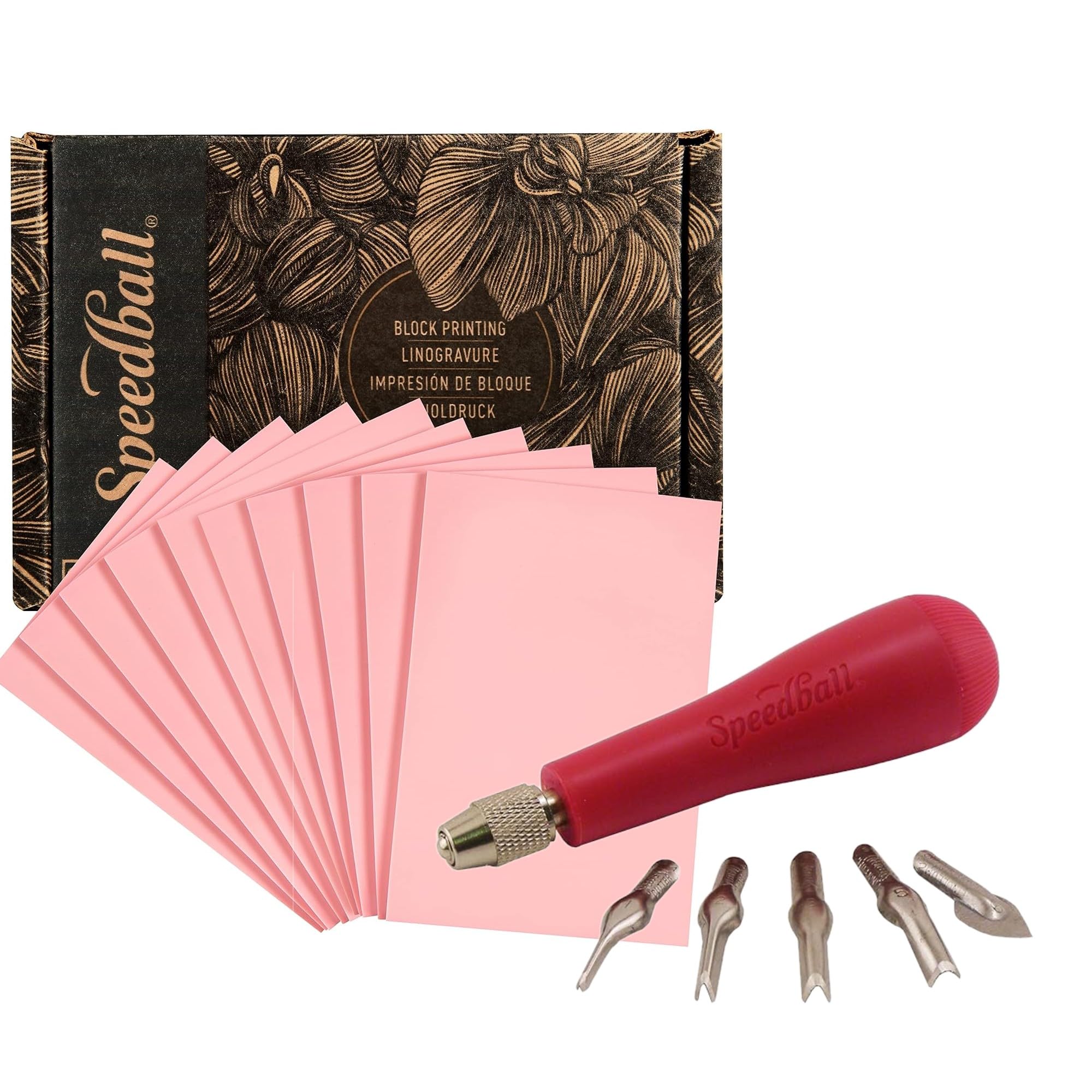 Amazon.com: Speedball Lino Cutter Tool & 12pcs 4"x6" Pink Rubber ...