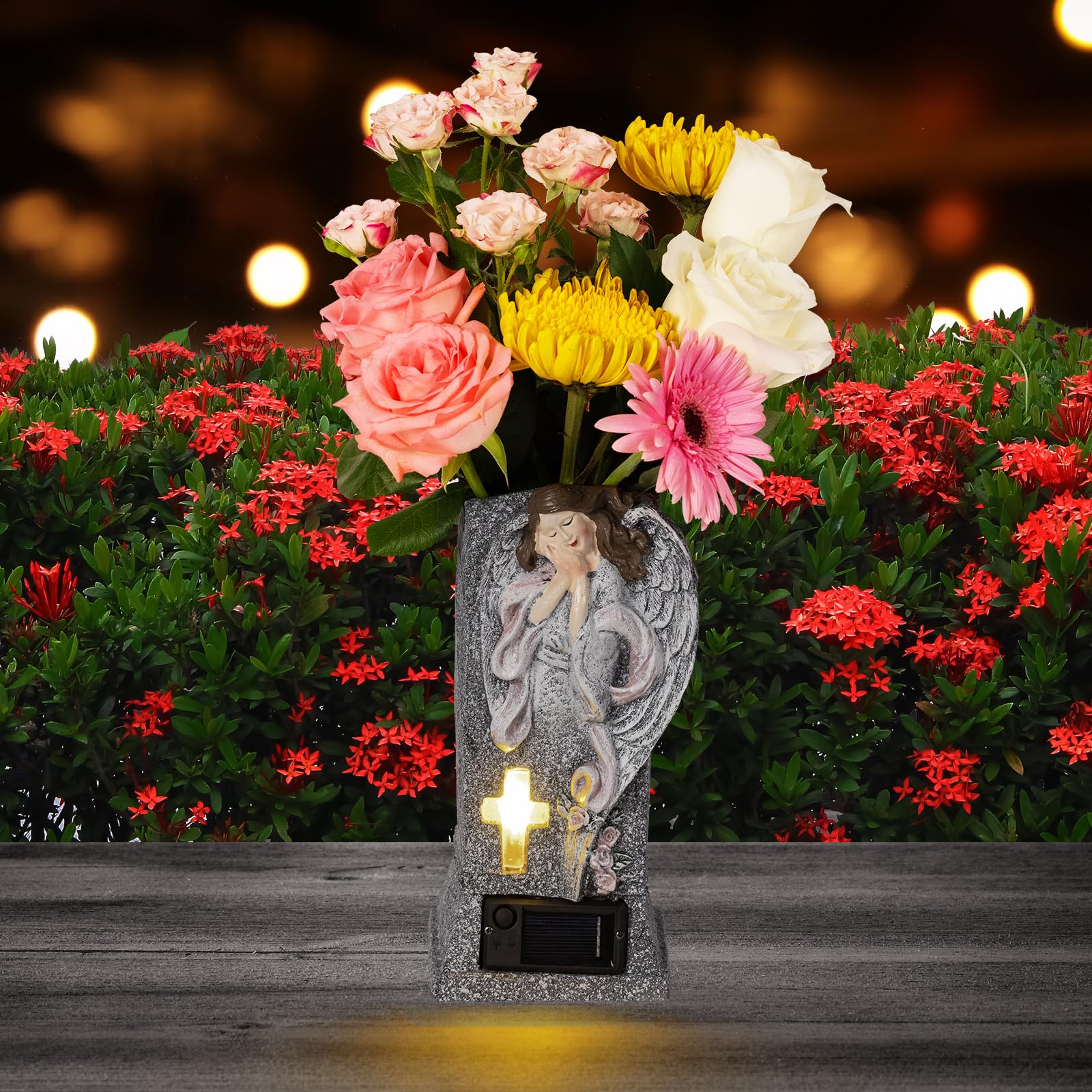 Amazon.com: Solar Cemetery Grave Vase with LED for Fresh/Artificial ...