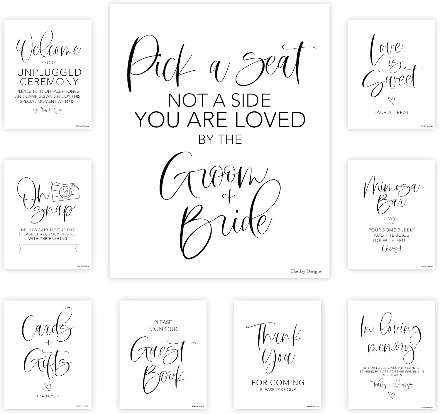 Amazon.com: Hadley Designs 9 Minimalist Wedding Signs for Ceremony and ...