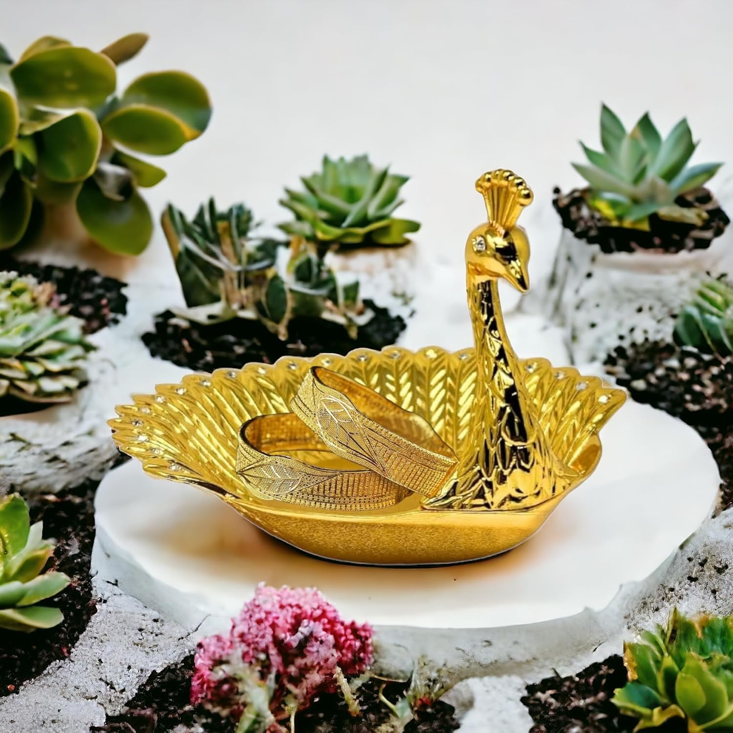Peacock metal Gold Jewelry Tray Ring Holder Trinket Dish Necklace ...