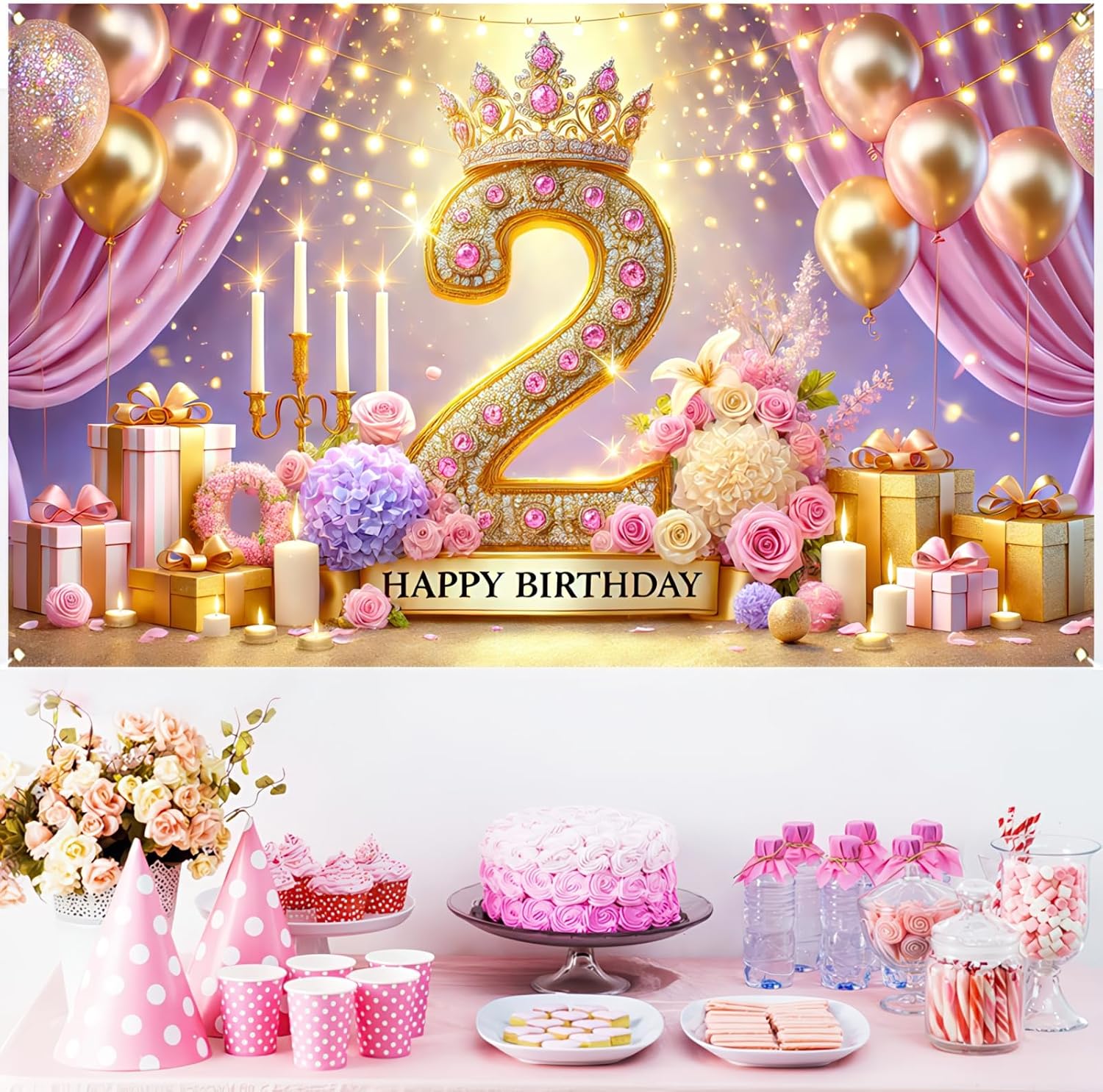 Amazon.com : BlissYard Happy 2nd Birthday Decorations Backdrop Banner ...