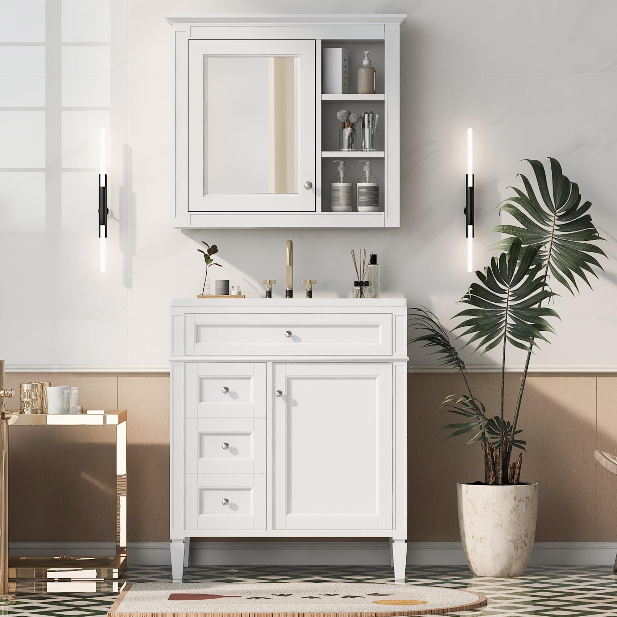 Amazon.com: DESIGNER97 30" Bathroom Vanity with Top Sink, with Mirror ...