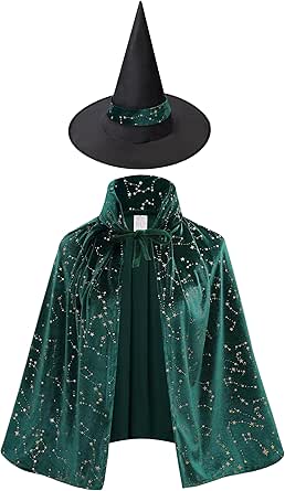 Amazon.com: AGCOAH Wizard Cloak Kids Starry Cape with Witch Hat for ...