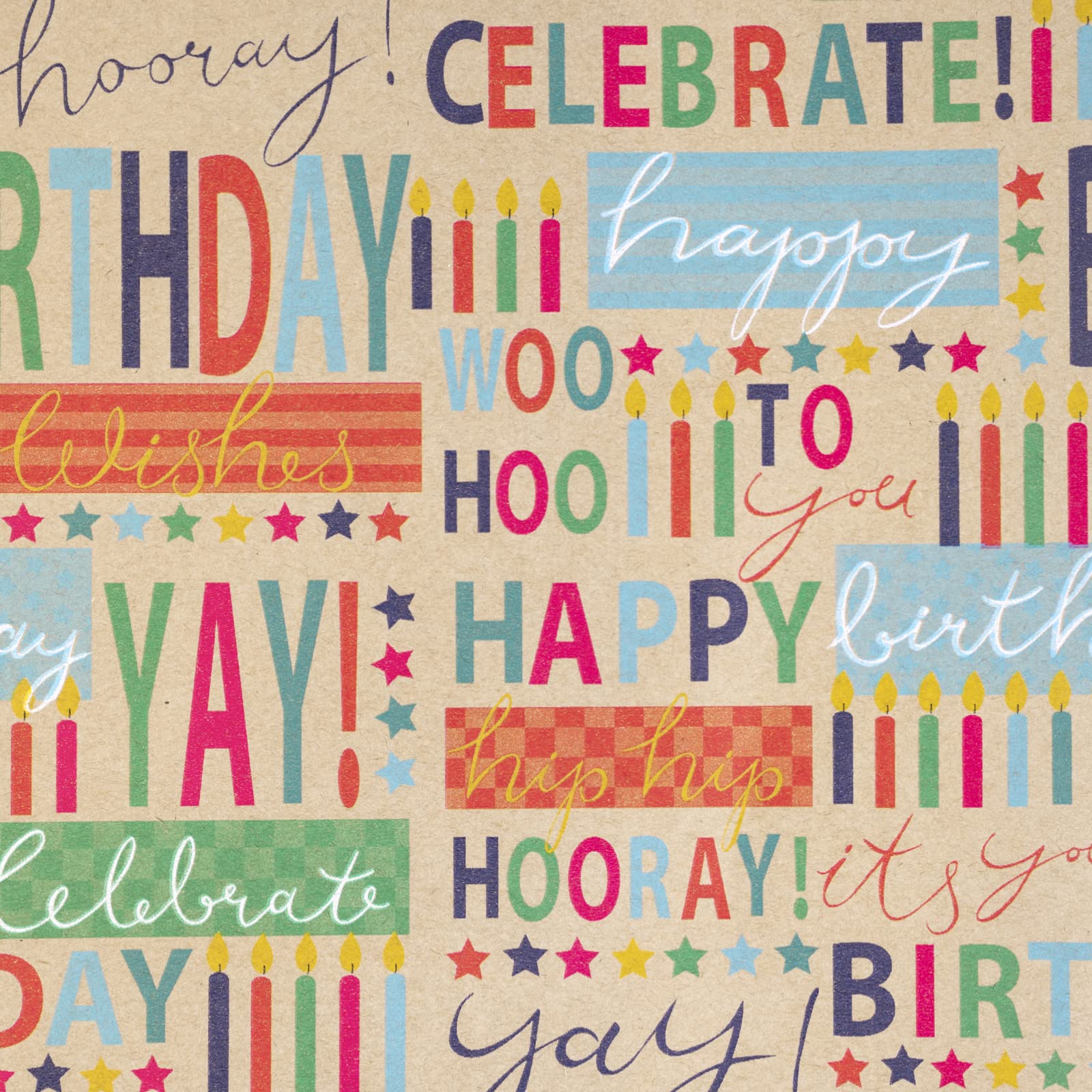RUSPEPA Kraft Wrapping Paper Roll - Happy Birthdat Text Pattern - 30 ...