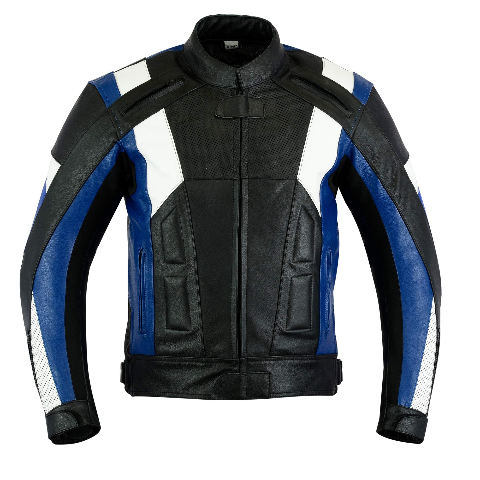 Buy Mens Texpeed Blue & White Armoured Leather Motorcycle/Motorbike ...