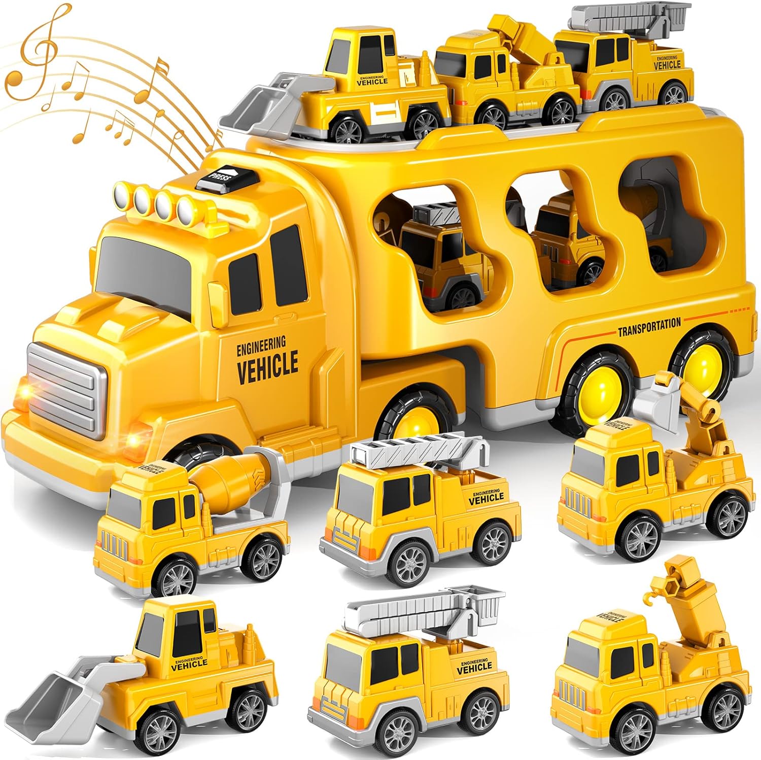 Doloowee Construction Truck Toys for Toddlers 7 in 1 Construction ...