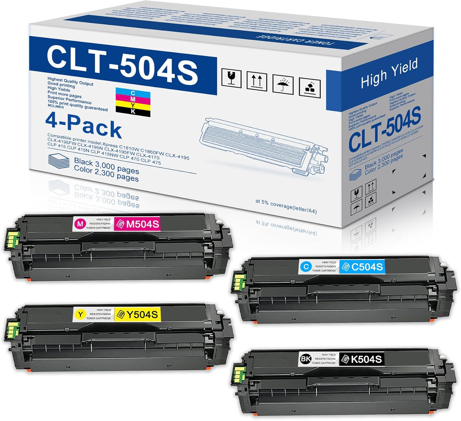 Amazon.com: CLT-K504S CLT-C504S CLT-M504S CLT-Y504S Toner Cartridge MOL Compatible Replacement ...