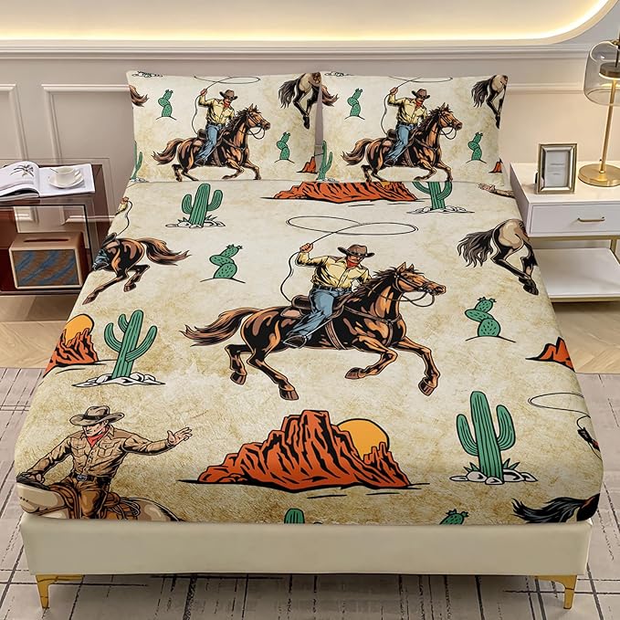 Amazon.com: AILONEN Western Cowboy Fitted Sheet Twin XL Size, Rodeo ...