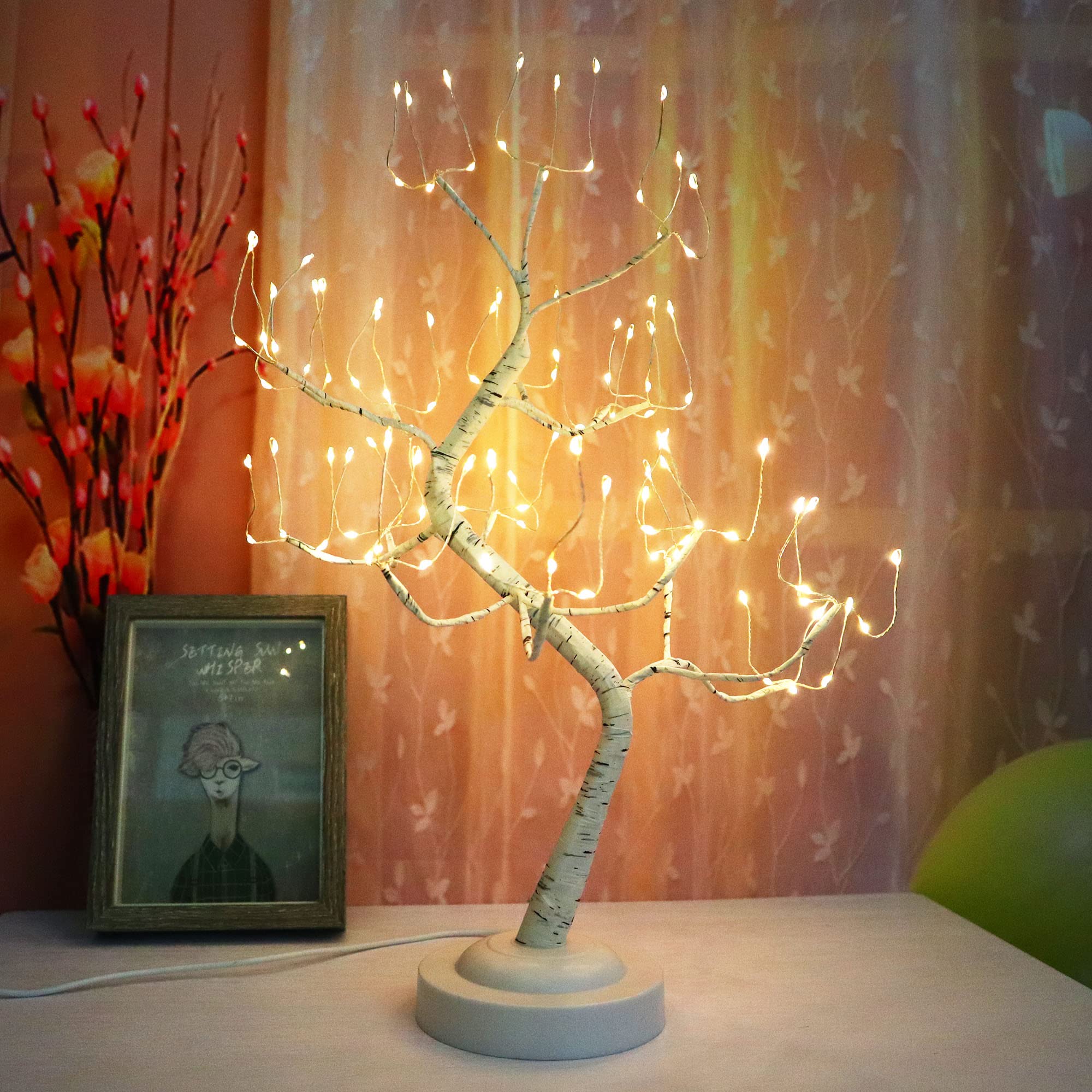 108 LED Birch Tree Lights 20 Inches Artificial Tabletop Fairy Tree Lamp ...