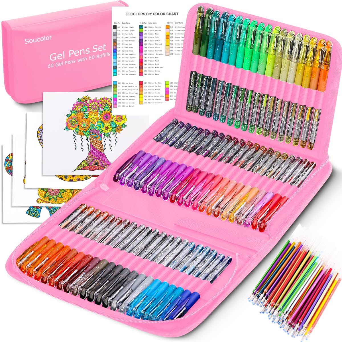 Amazon.com : Soucolor Glitter Gel Pens for Adult Coloring Books, 120 ...