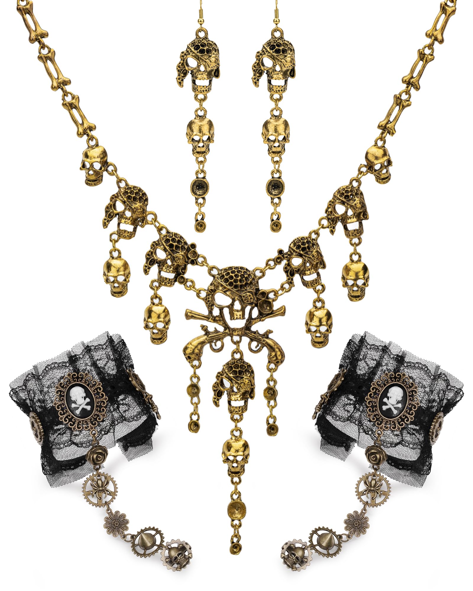 Amazon.com: HANCAO Halloween Pirate Jewelry Set for Women Gothic Floral ...