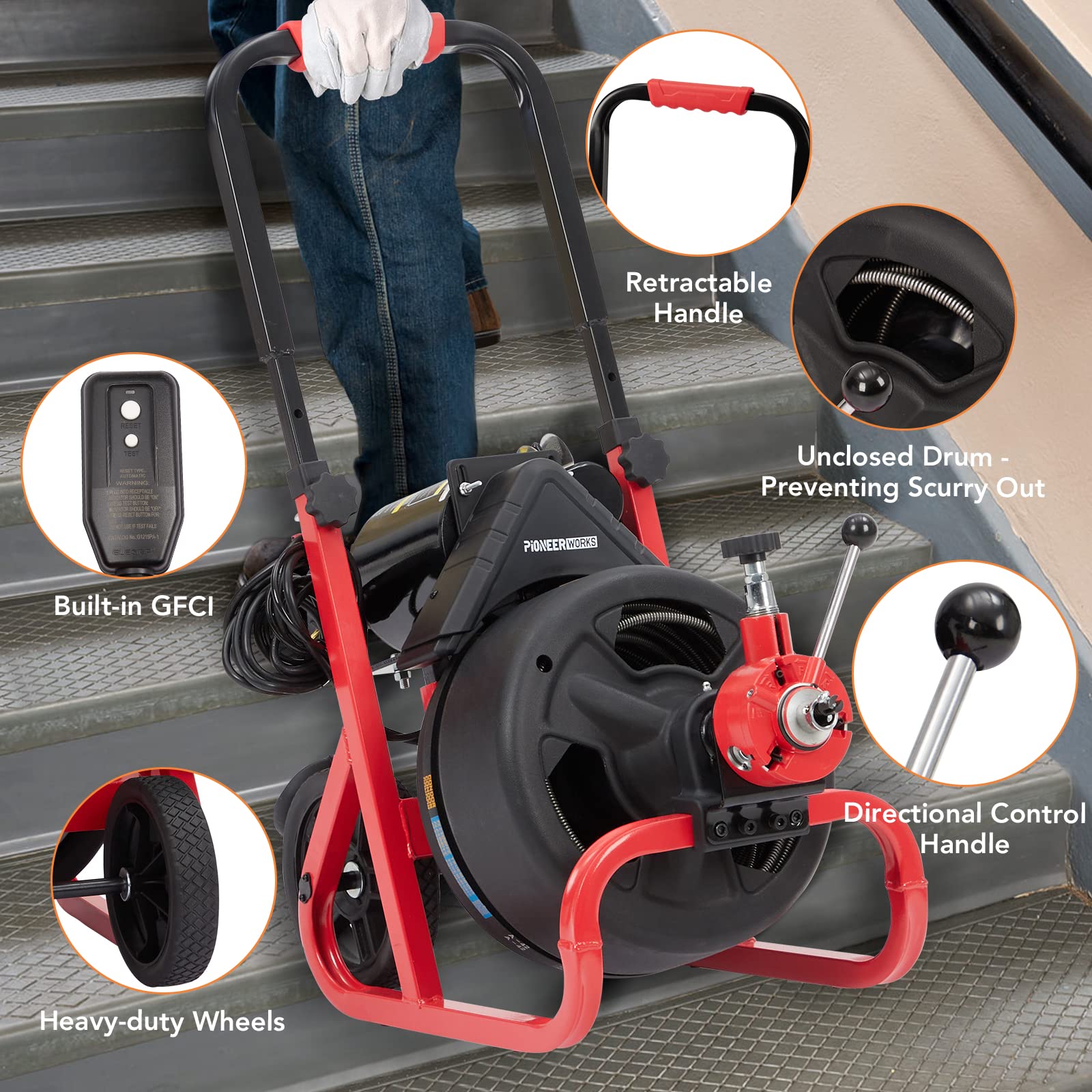 Snapklik.com : PIONEERWORKS 100Ft X 3/8 Inch Drain Auger, Auto-feed ...