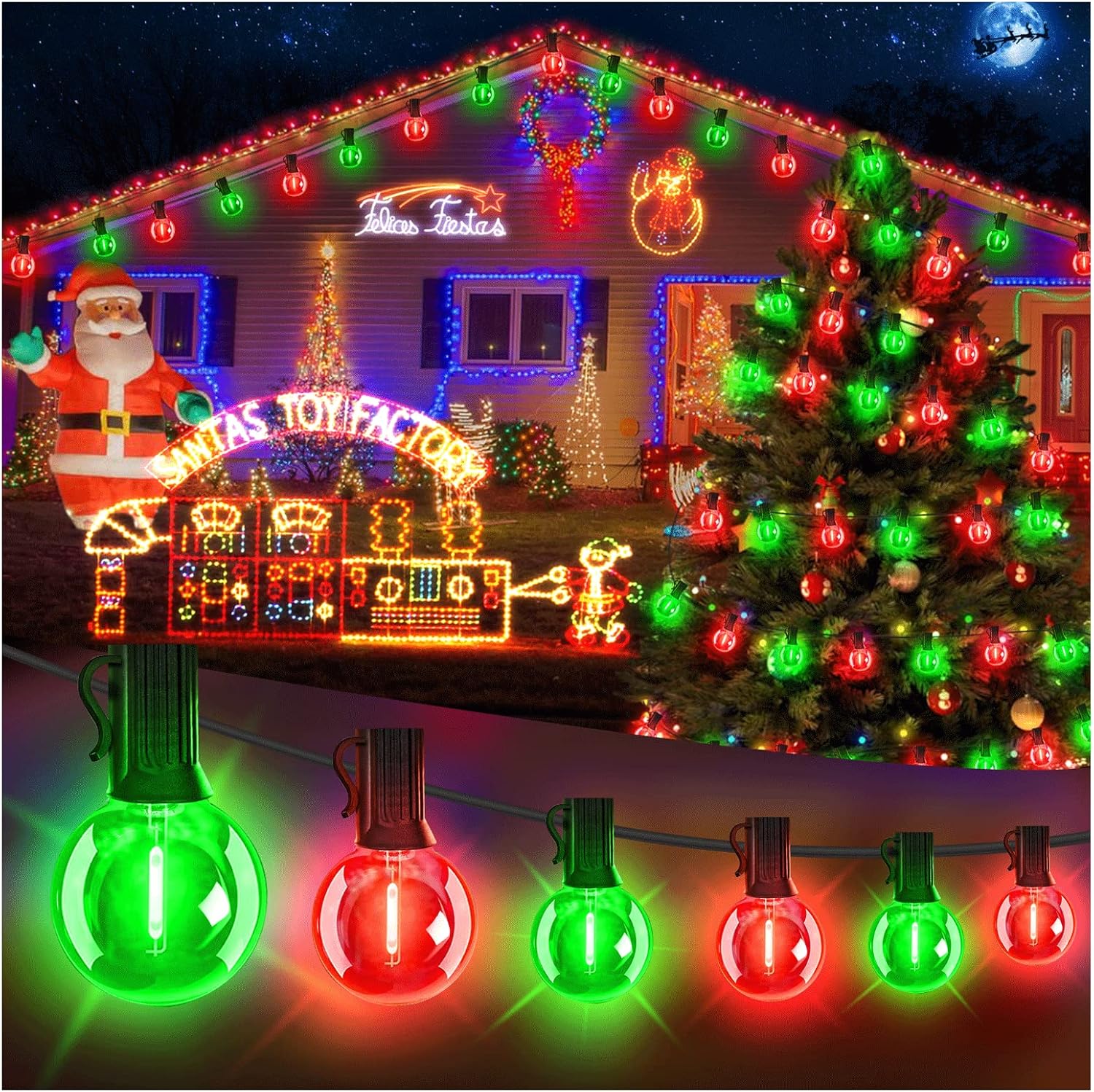 XURISEN G40 String Light Outdoor Decor for Home Xmas Party Wedding (Red ...